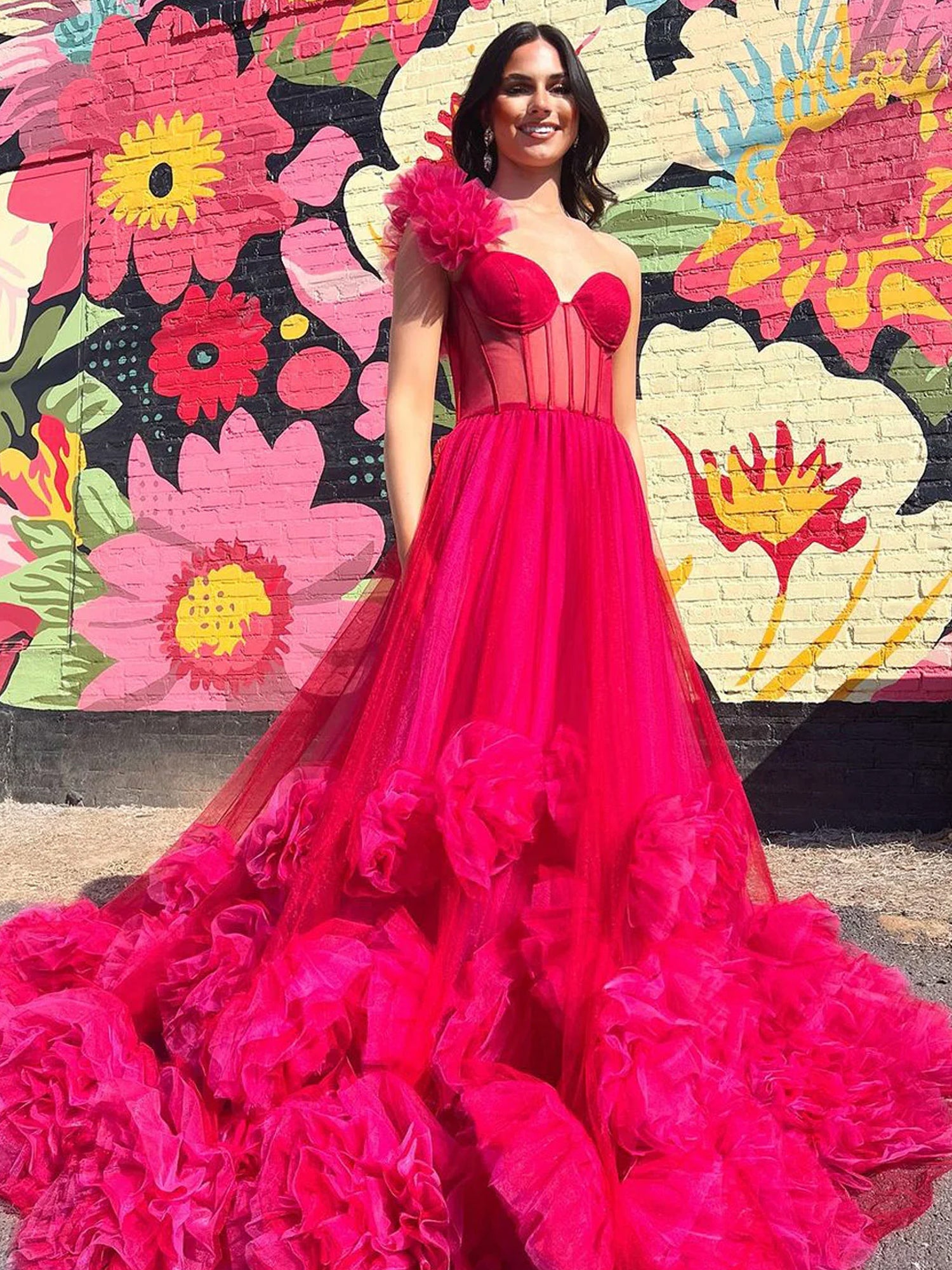 Fran | Vestidos de fiesta de tul con un solo hombro y vestido de fiest ...